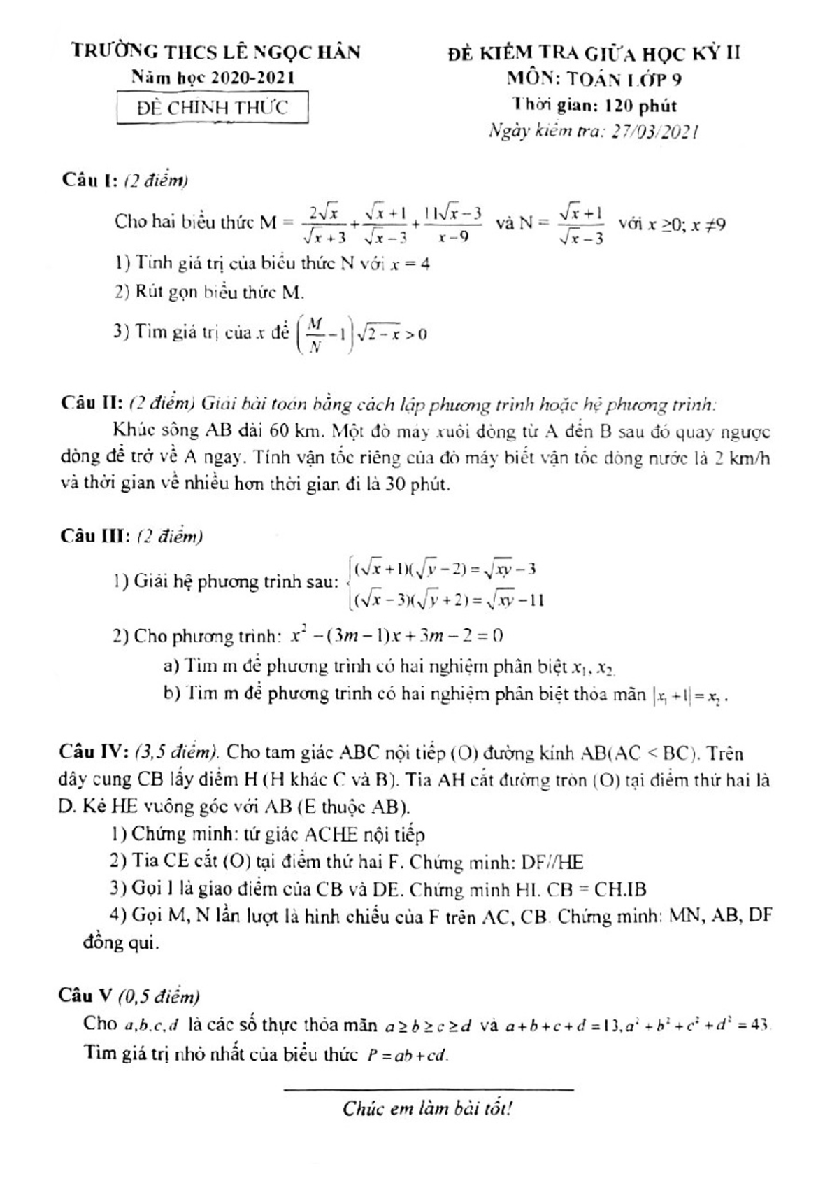 De kiem tra giua ky 2 toan 9 nam 2020 2021 truong le ngoc han ha noi - Mô hình toán kinh tế ...