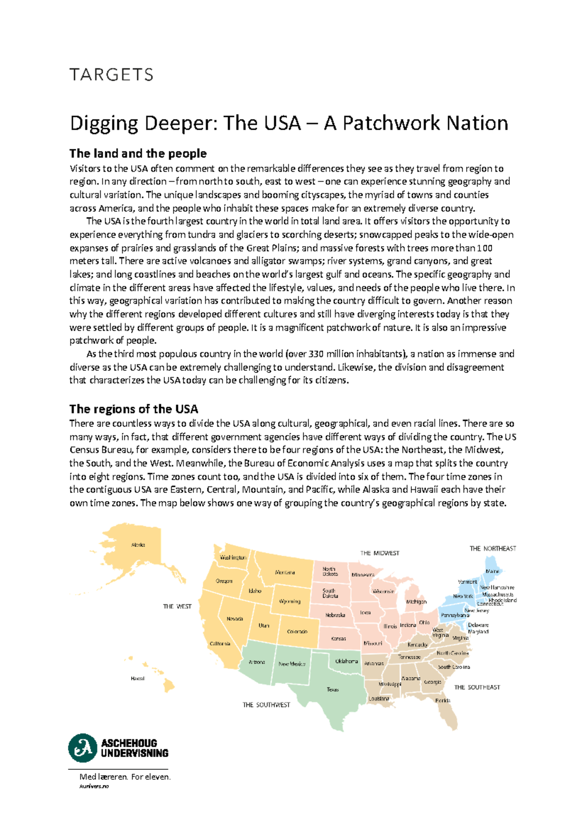 Digging Deeper The USA A Patchwork Nation - Med læreren. For eleven ...