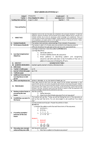 I-Day 3 - A semi detailed lesson plan in math 10 first week - DAILY ...