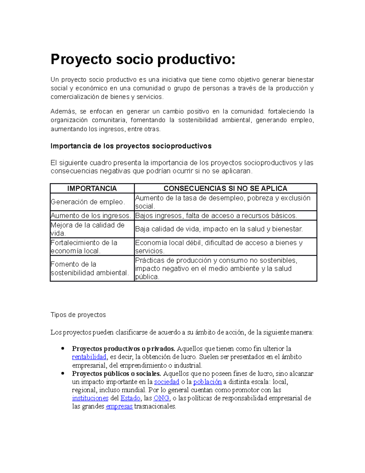 Proyecto socio productivo - Además, se enfocan en generar un cambio ...