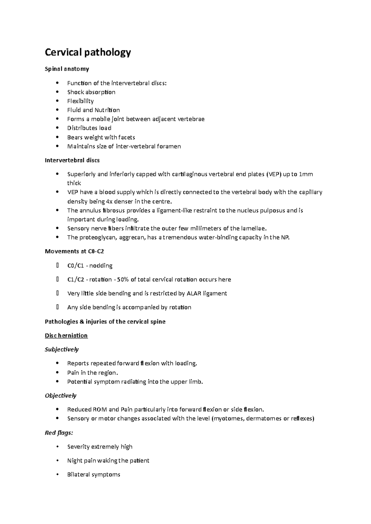 Cervical Pathology - Lecture notes 1 - Cervical pathology Spinal ...