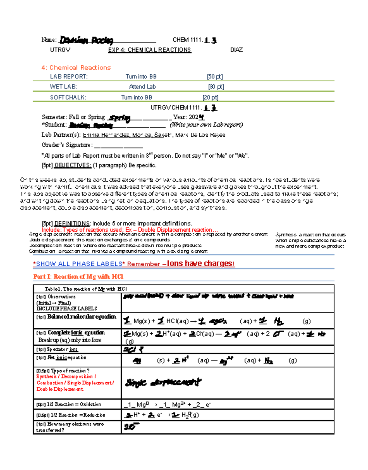 Chemistry lab report 4 - Name: ___________________________________ CHEM ...