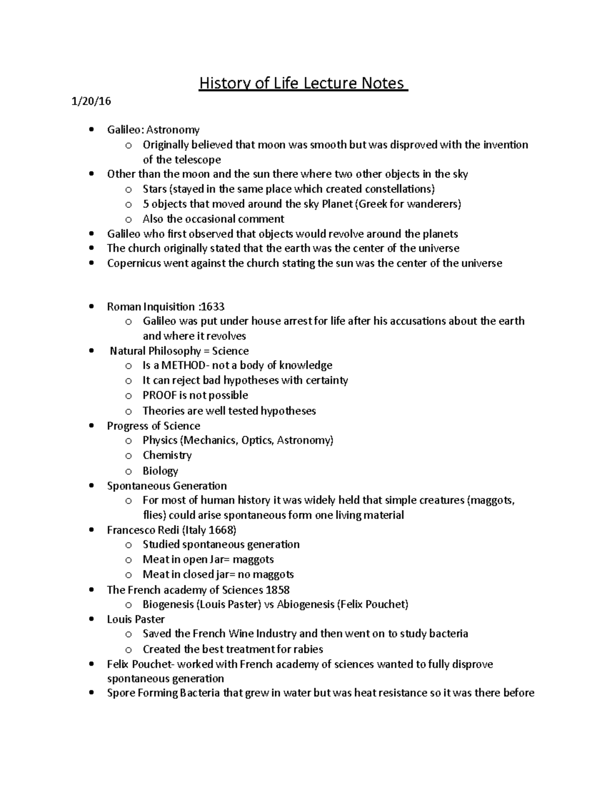 History of Life Lecture Notes - History of Life Lecture Notes 1/20 ...