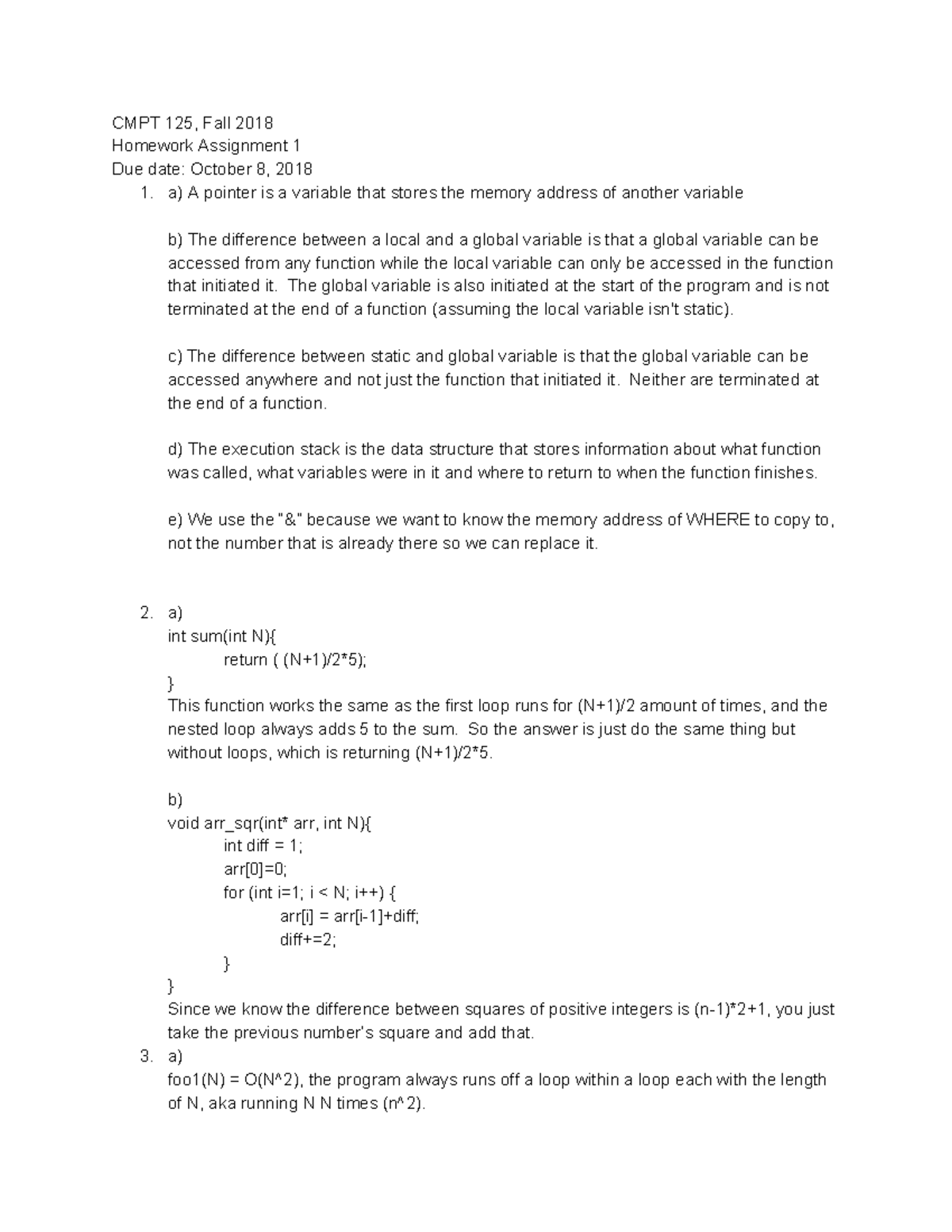 Homework Assignment 1 - CMPT 125, Fall 2018 Homework Assignment 1 Due ...