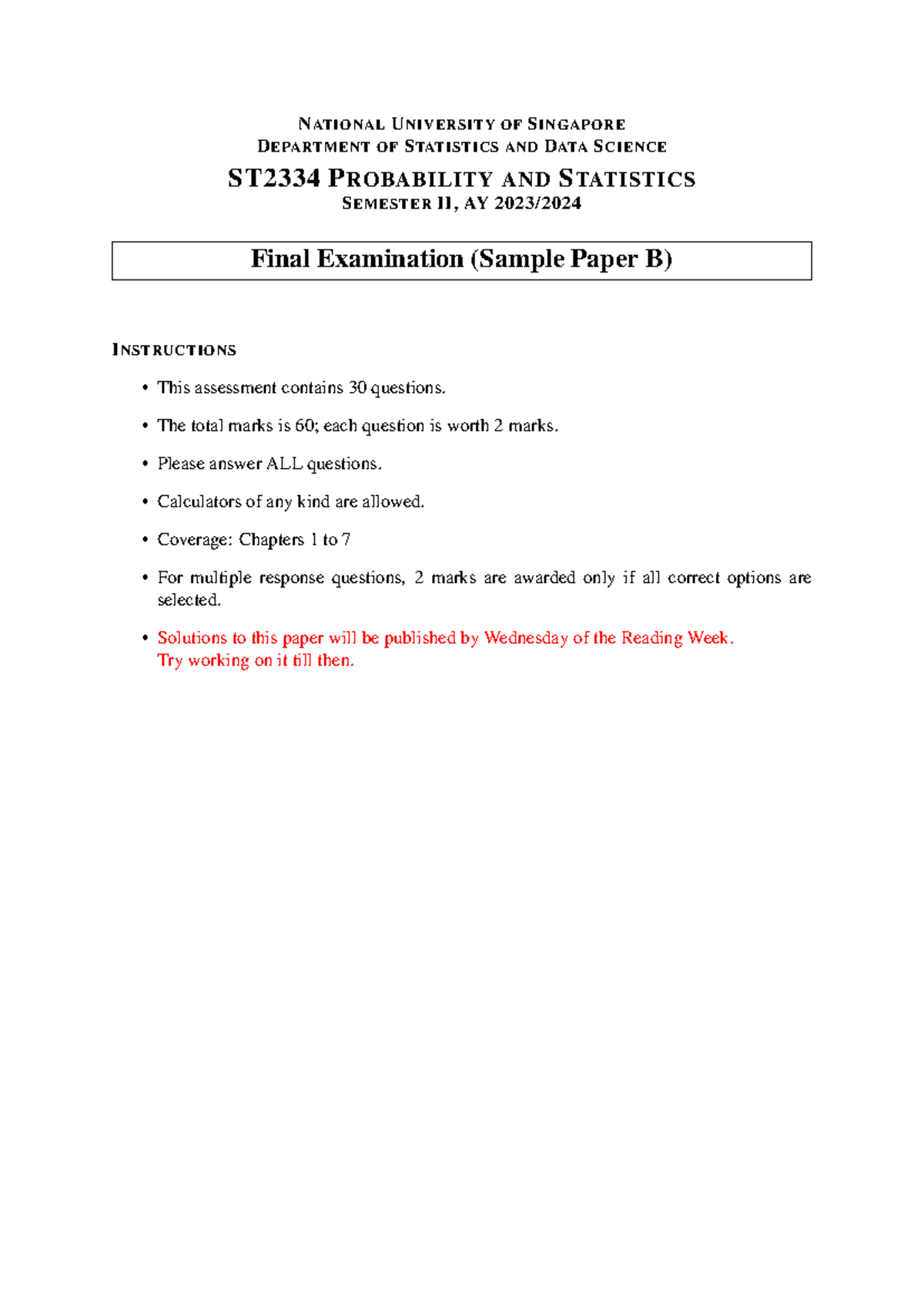 Sample B-finals - NATIONAL UNIVERSITY OF SINGAPORE DEPARTMENT OF ...