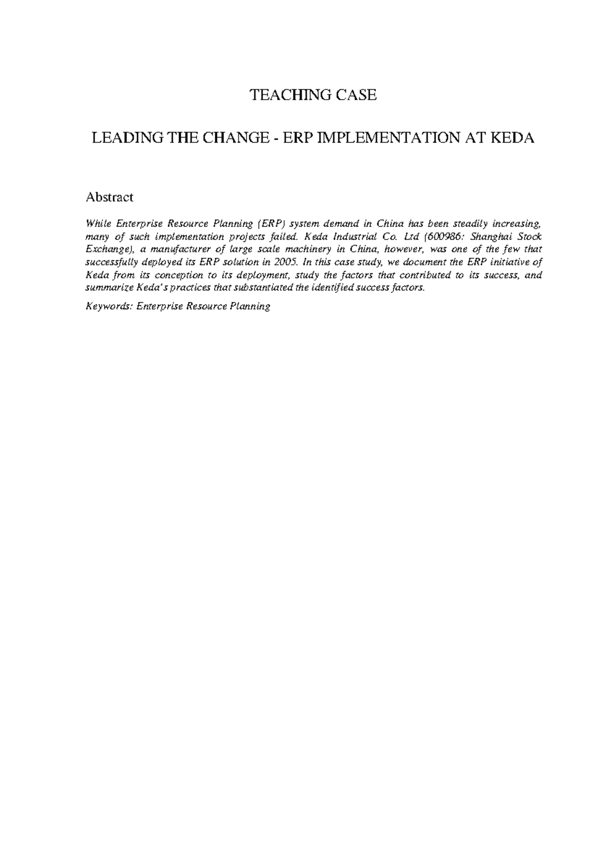 Pdfcoffee - kl,;/ - TEACHING CASE LEADING THE CHANGE - ERP ...