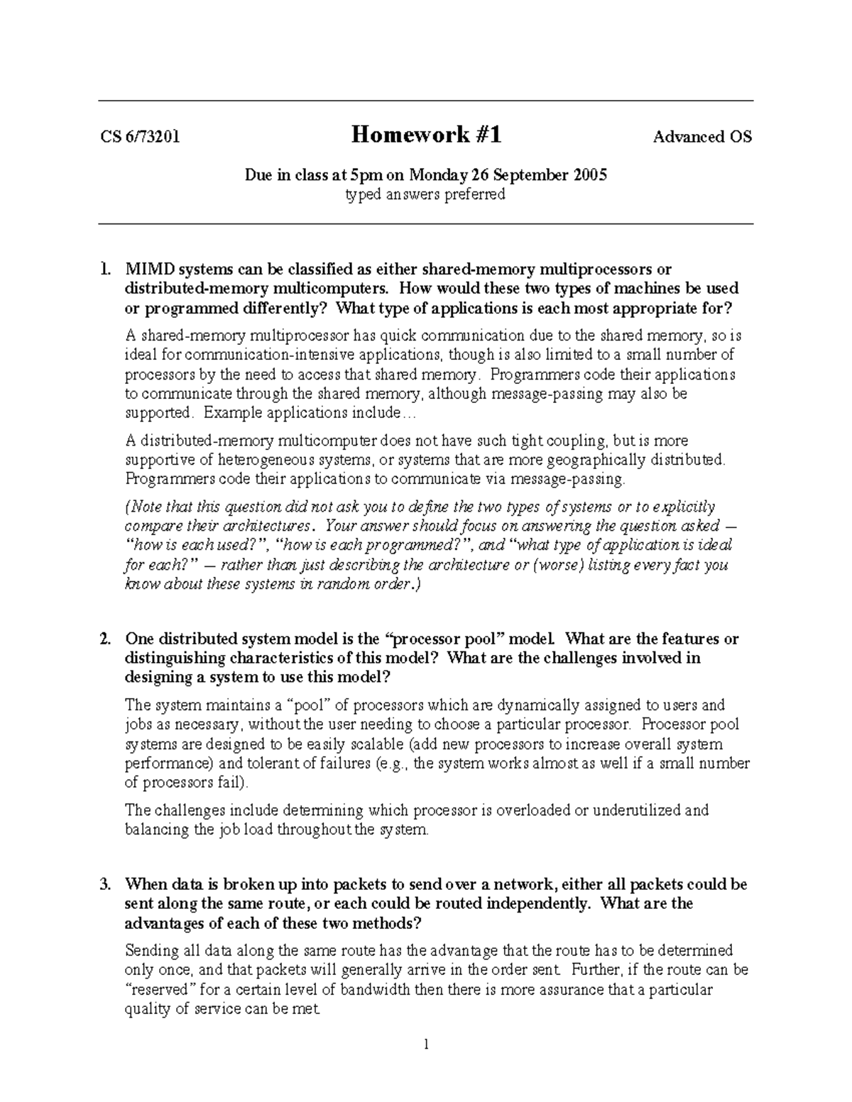 Seminar assignments - Homework 1 solutions - CS Homework Advanced OS Due in class at 5pm on ...