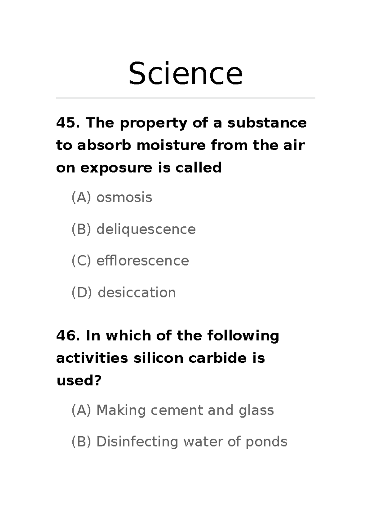 Science work5 - Science The property of a substance to absorb moisture ...