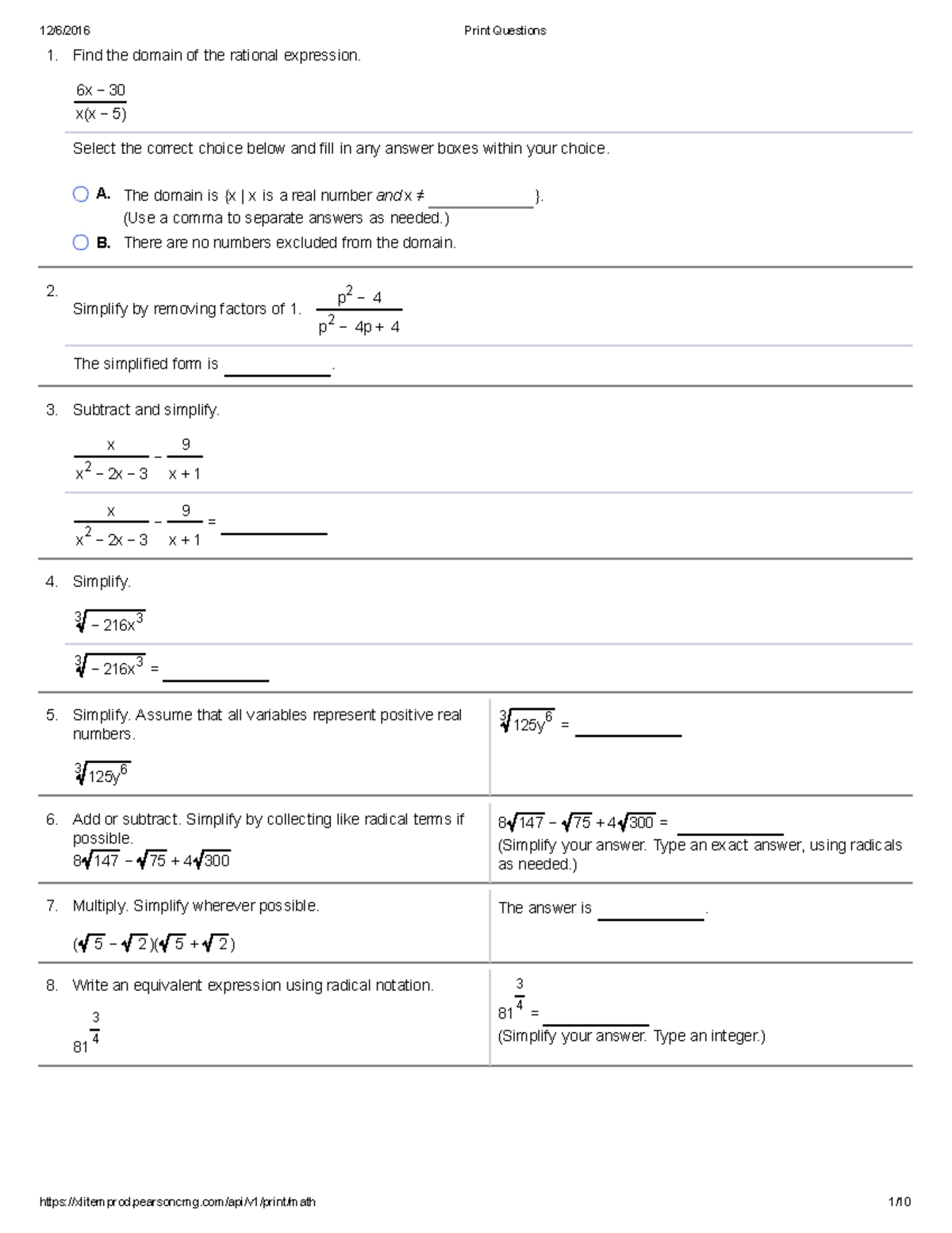 Final review - Study - Print Questions 1. Find the domain of the ...
