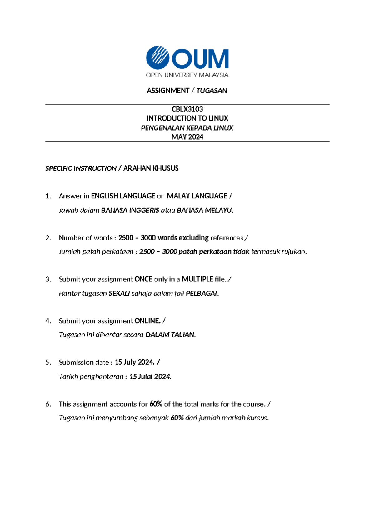 64356 - this is an assignment document - ASSIGNMENT / TUGASAN CBLX INTRODUCTION TO LINUX ...