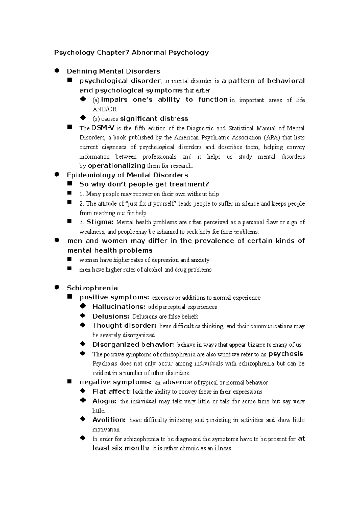 Psychology Abnormal Psychology - Psychology Chapter7 Abnormal ...