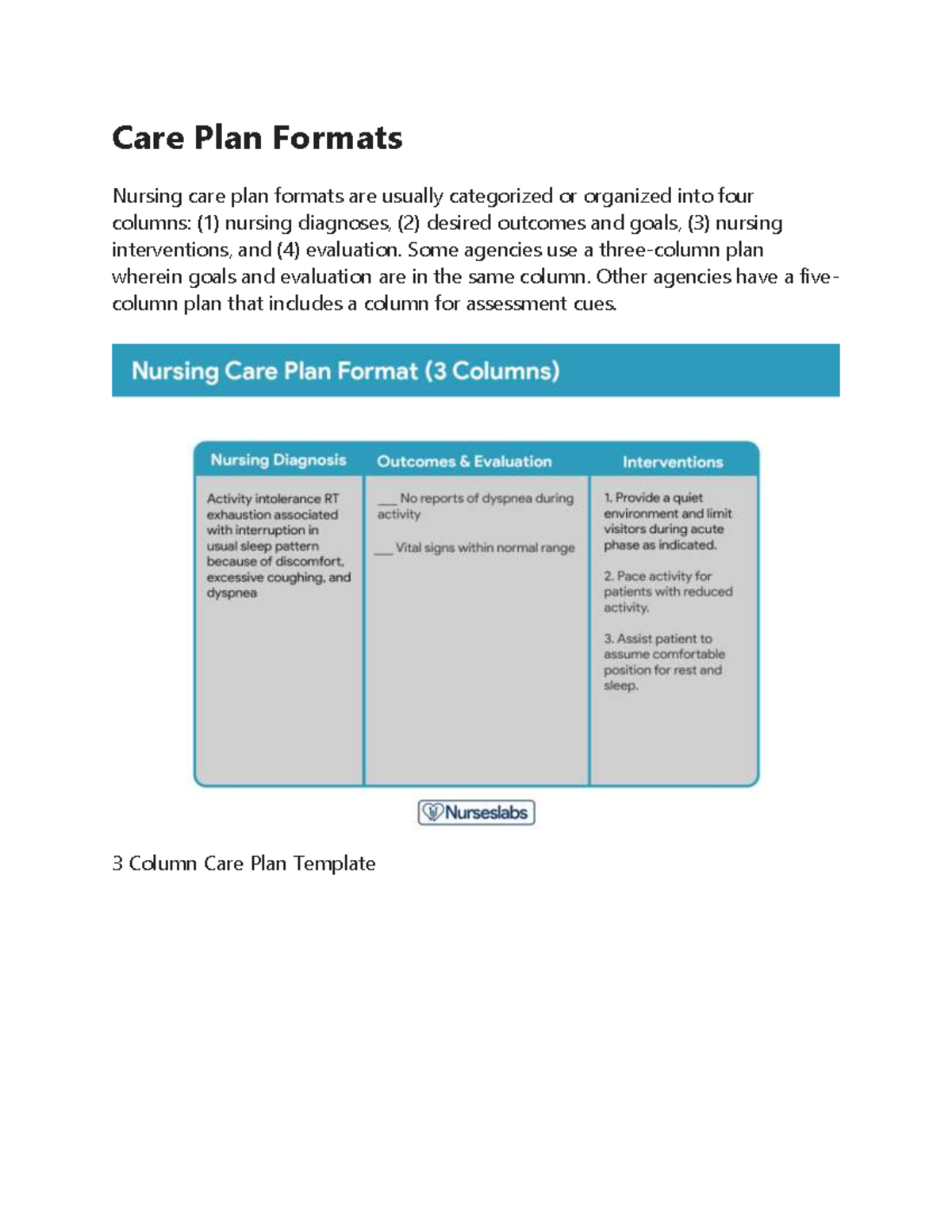 NCP component - Care Plan Formats Nursing care plan formats are usually ...