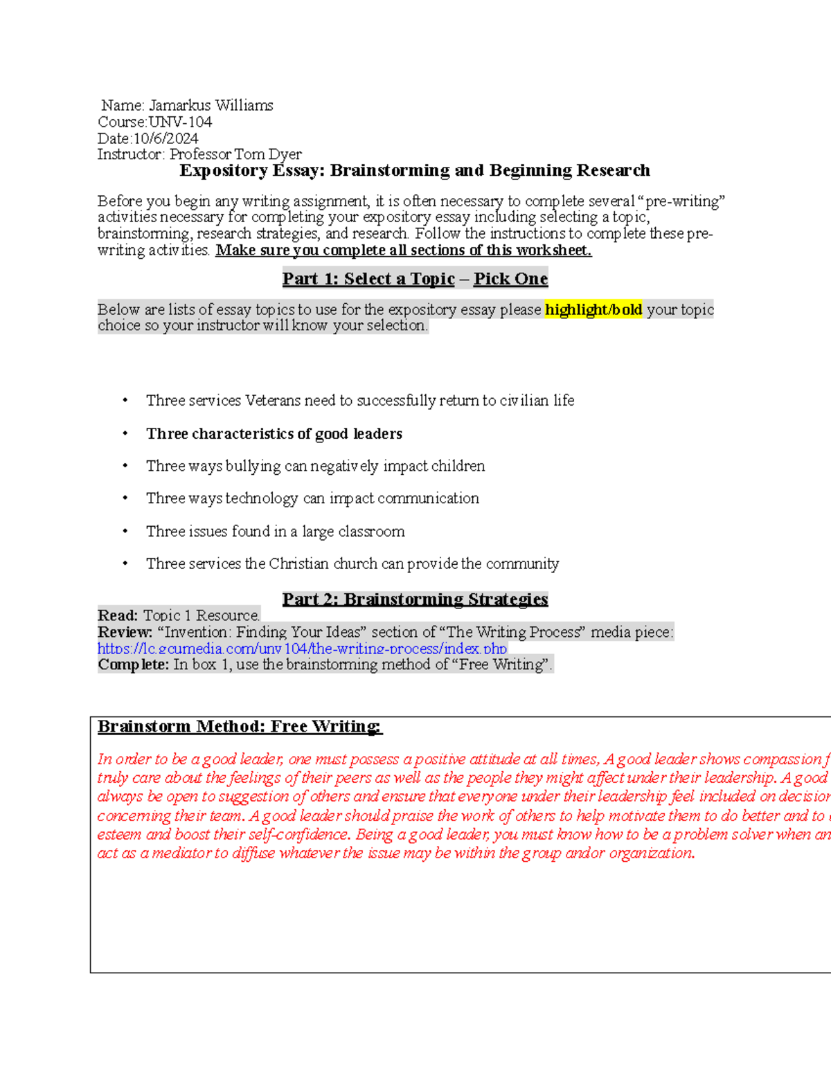 UNV-104-RS-T1-Brainstorming and Beginning Research Worksheet - Name ...