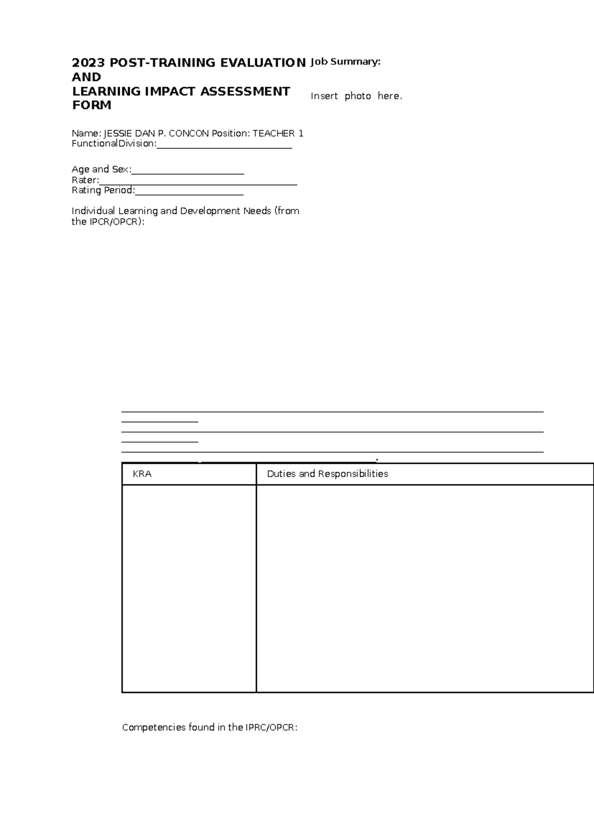 LD R10 - sample notes - 2023 POST-TRAINING EVALUATION AND LEARNING ...