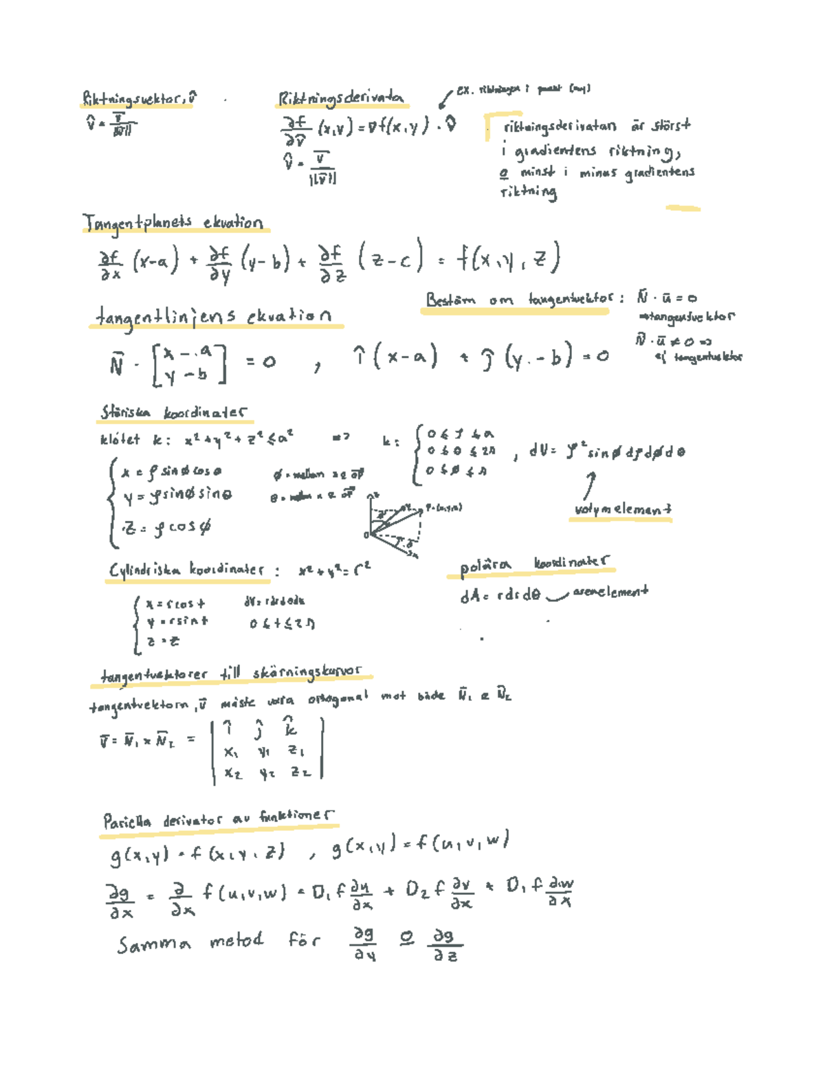 Sammanfattning matte 4 - Riktningsucktor T Riktningsderivata yet ...