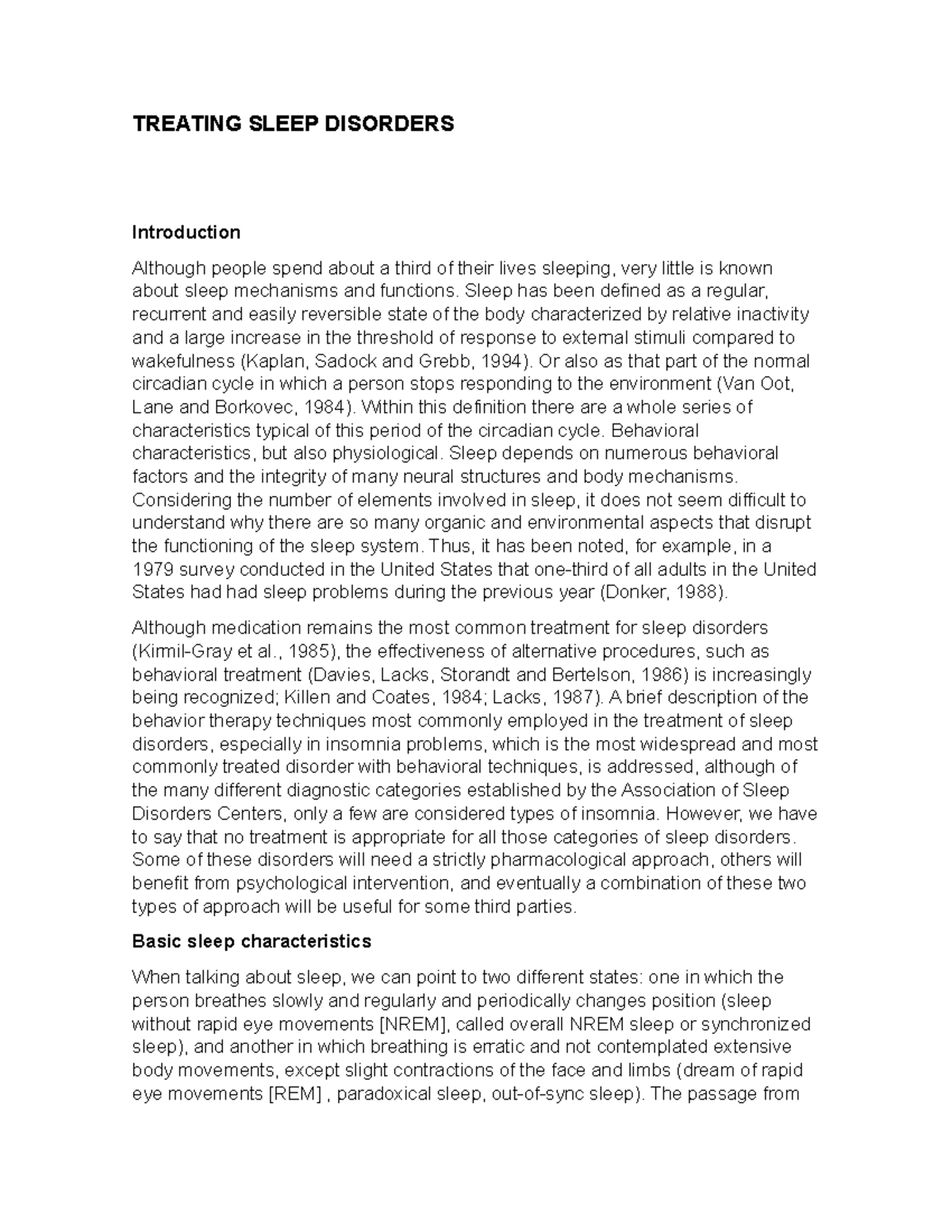 Treating sleep disorders - TREATING SLEEP DISORDERS Introduction ...