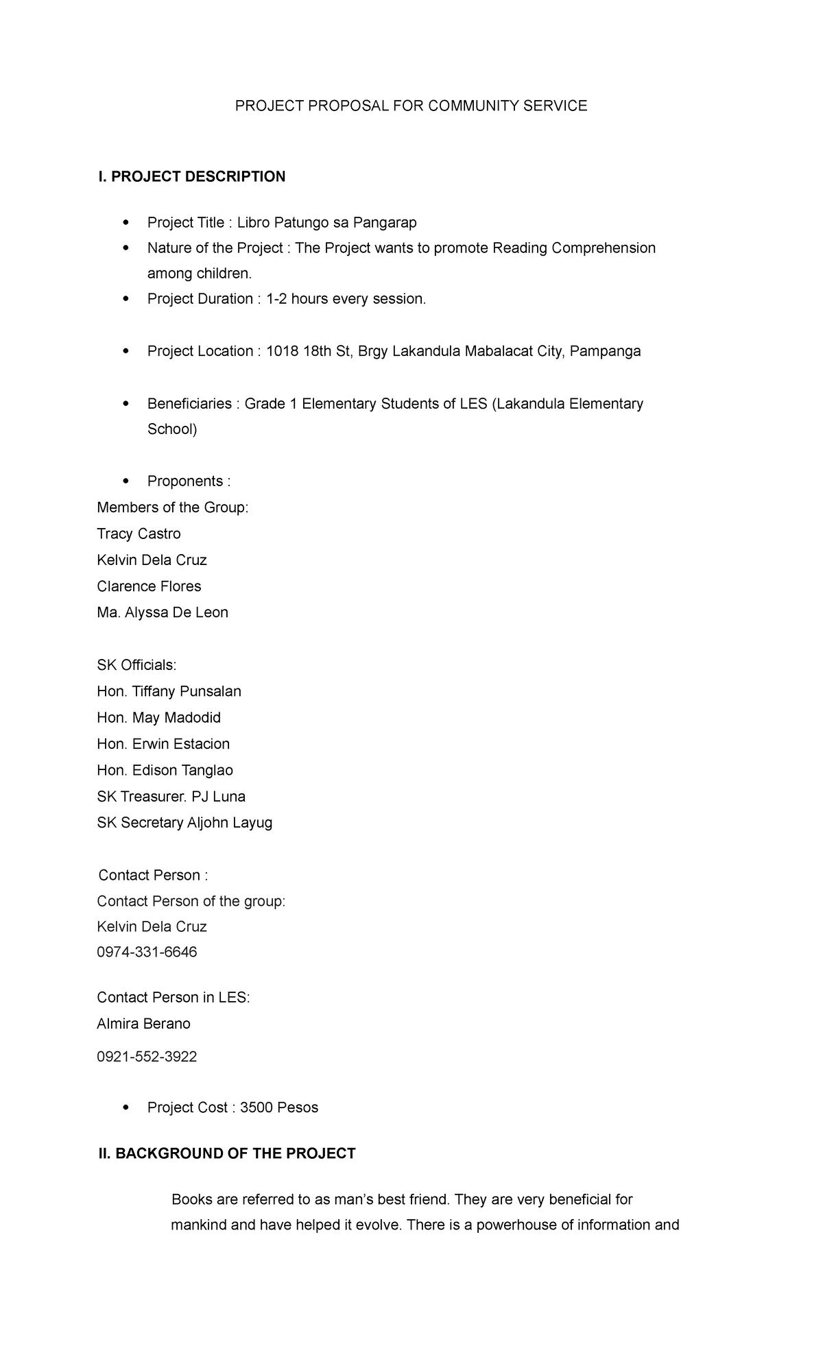 Updated Project Proposal DE LEON DELA CRUZ Flores Castro - PROJECT ...