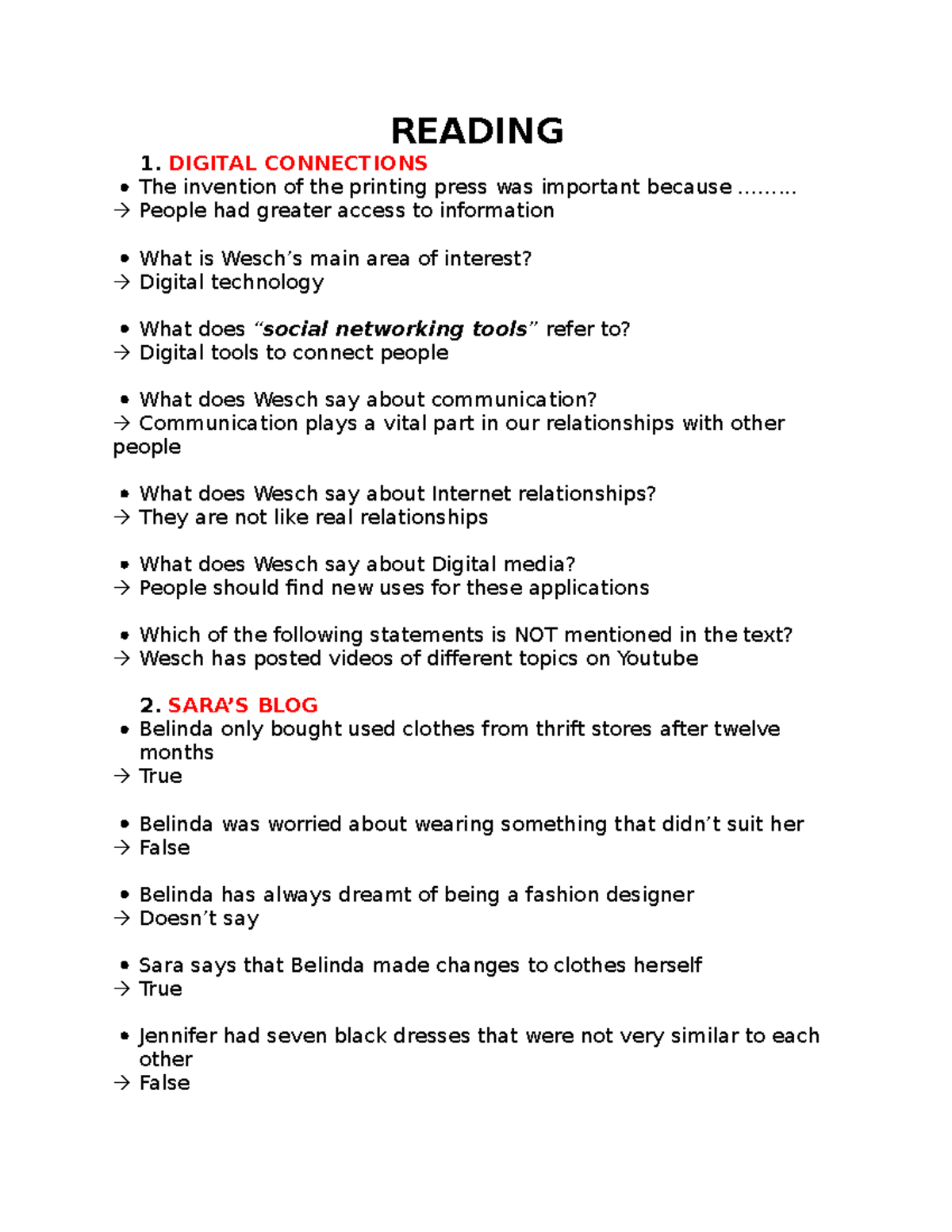 Reading - TEST - GEP6 - READING 1 CONNECTIONS The invention of the ...