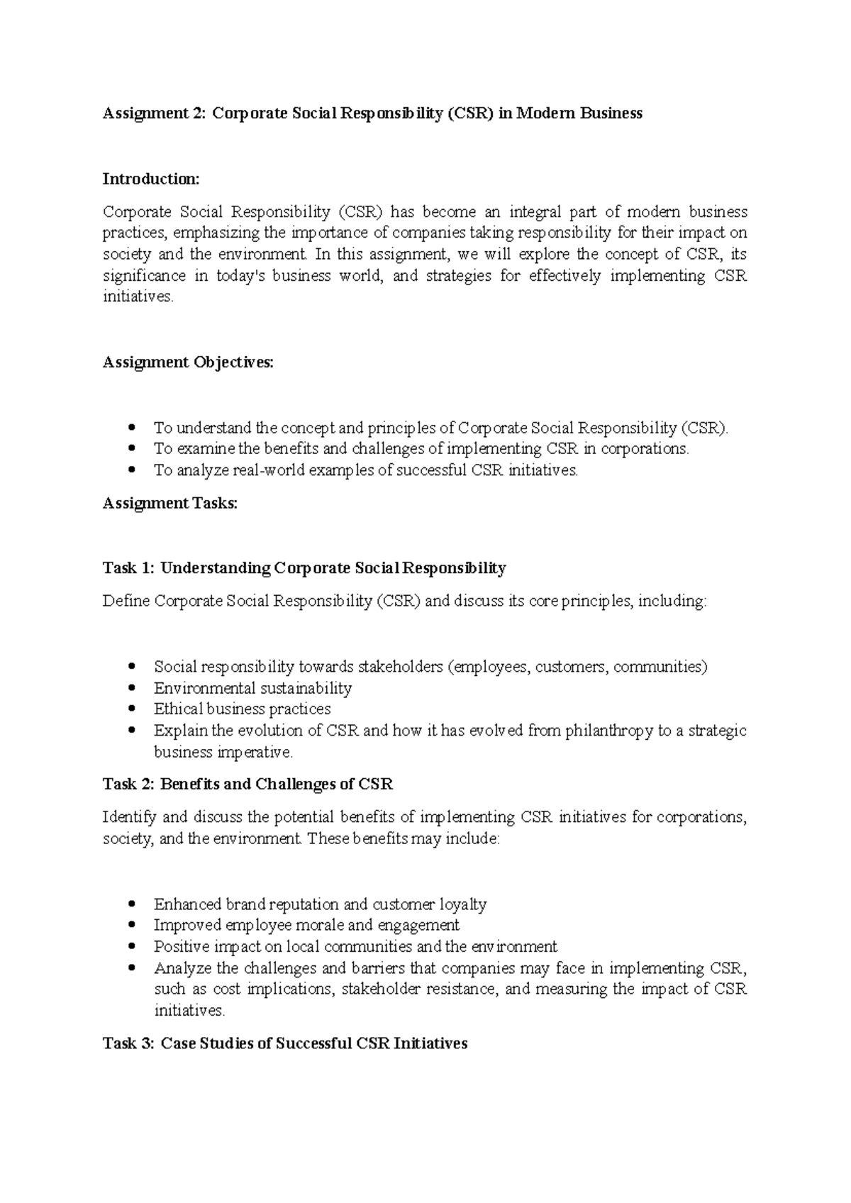 Assignment 2 - lecture notes - Assignment 2 : Corporate Social ...