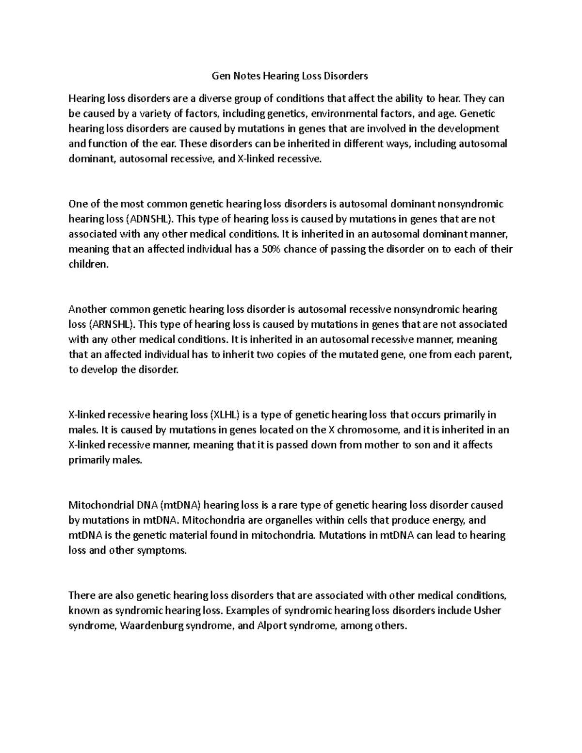 Gen Notes Hearing Loss Disorders - Gen Notes Hearing Loss Disorders ...