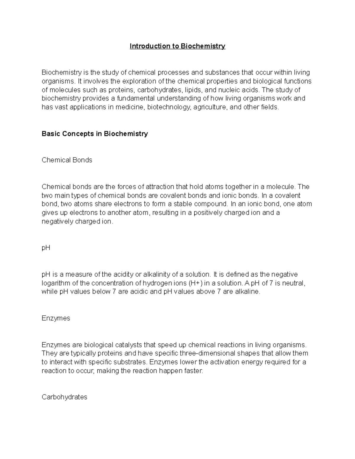 Introduction to Biochemistry - Introduction to Biochemistry ...