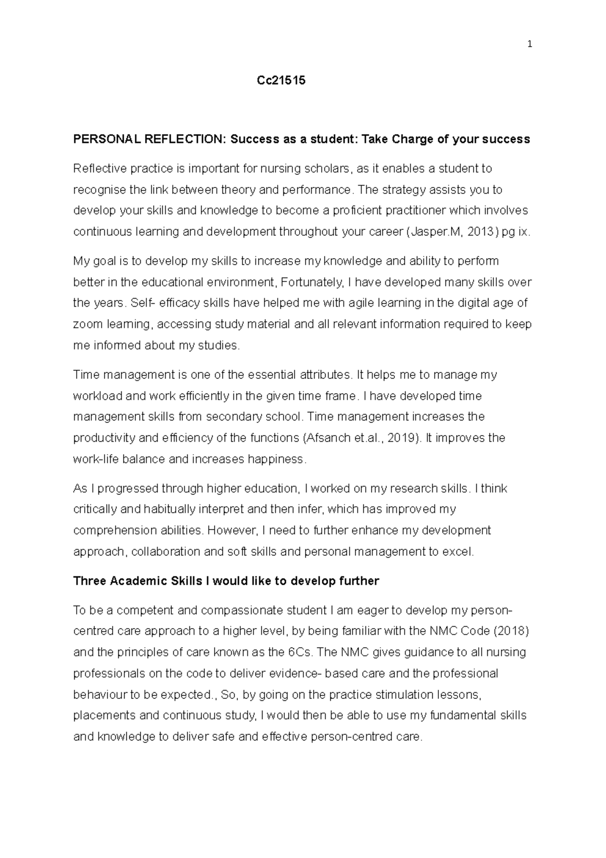 PCC1 Personal reflection 500 words 1 - 1 Cc PERSONAL REFLECTION ...