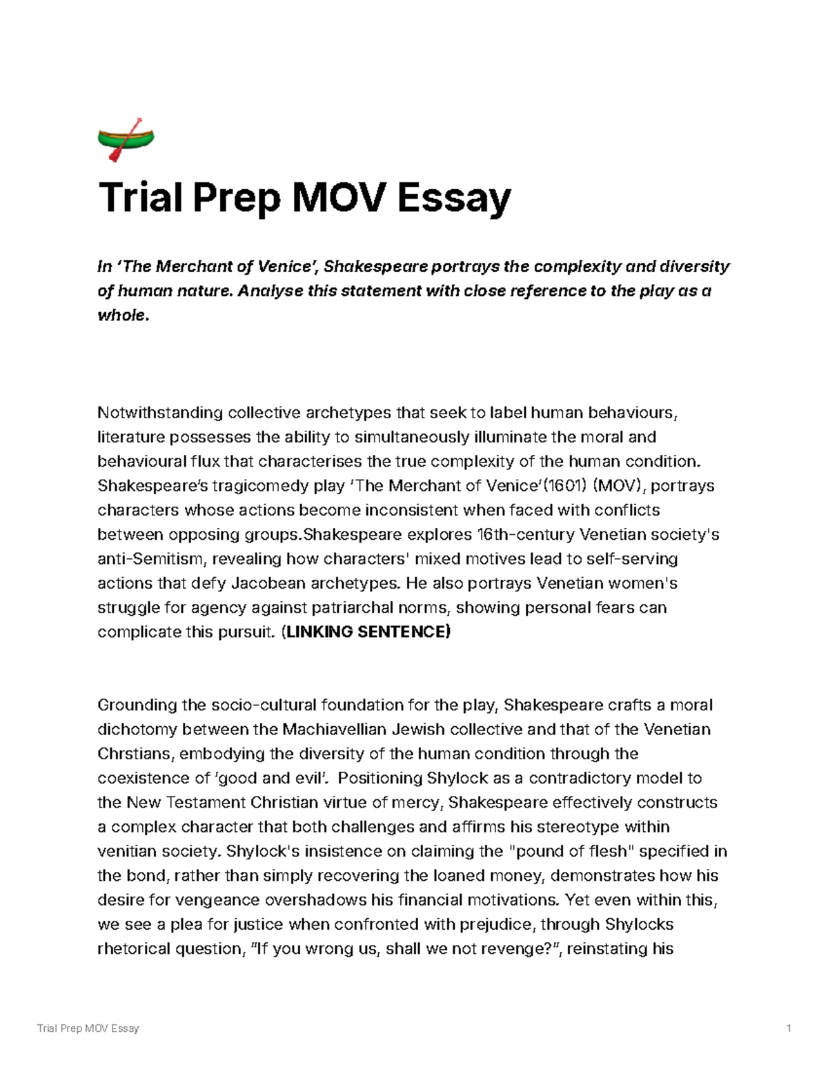 Trial Prep MOV Essay - Analyse this statement with close reference to ...