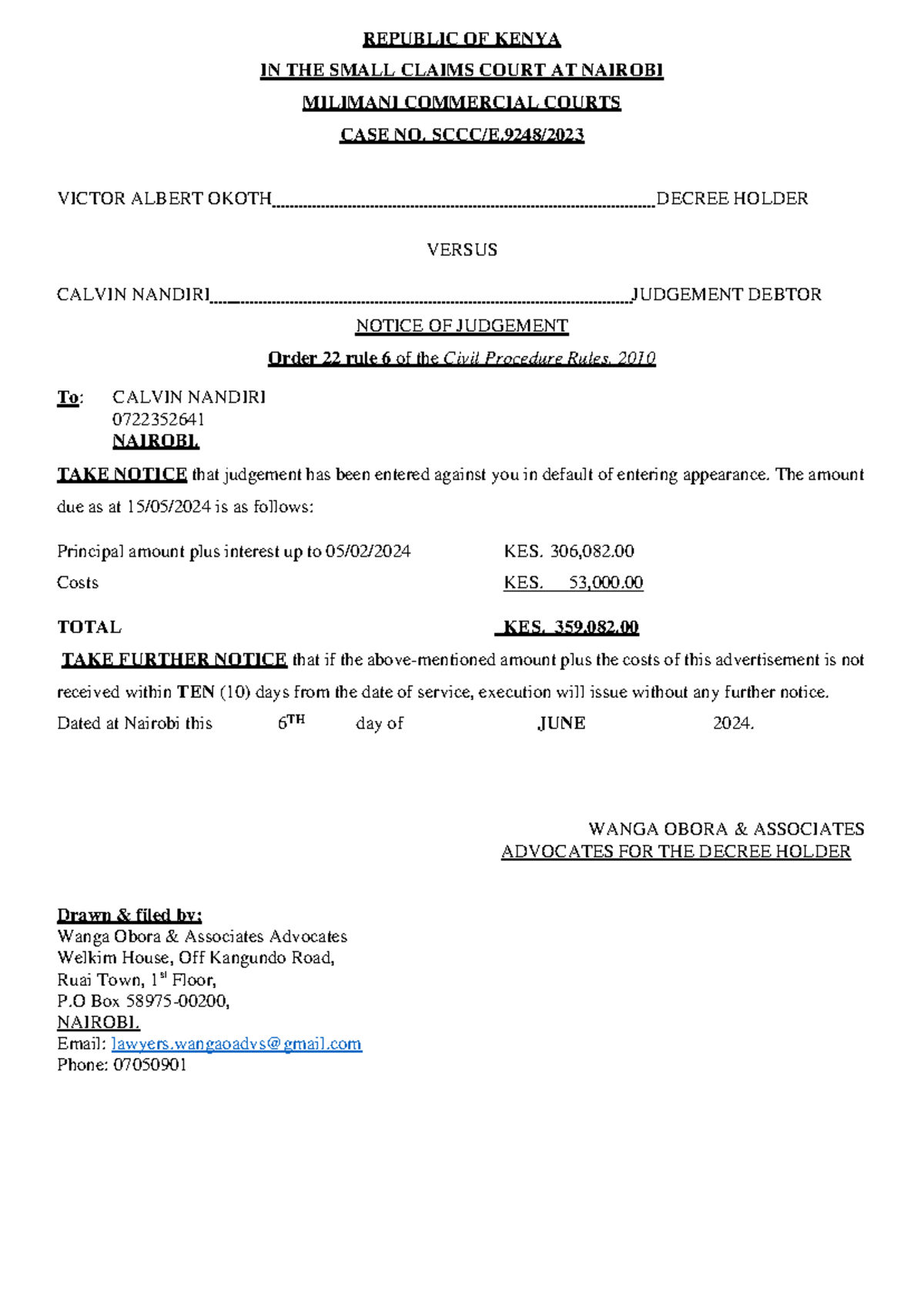 Notice Judgement - THERE ARE SO MANY CASE IN KENYA NOWADAYS Ytat ...