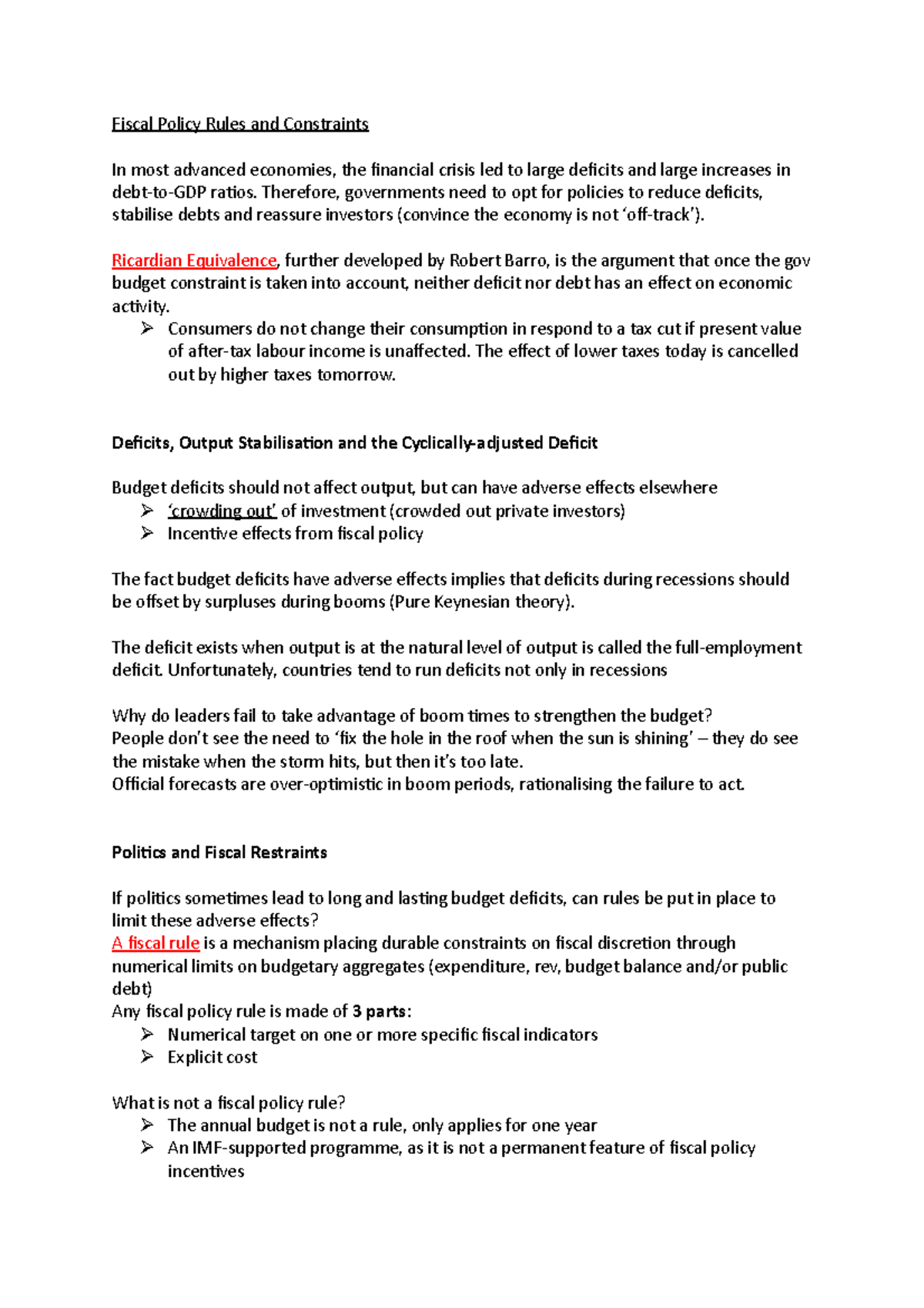 Fiscal Policy Rules and Constraints - Lecture Notes - Fiscal Policy ...