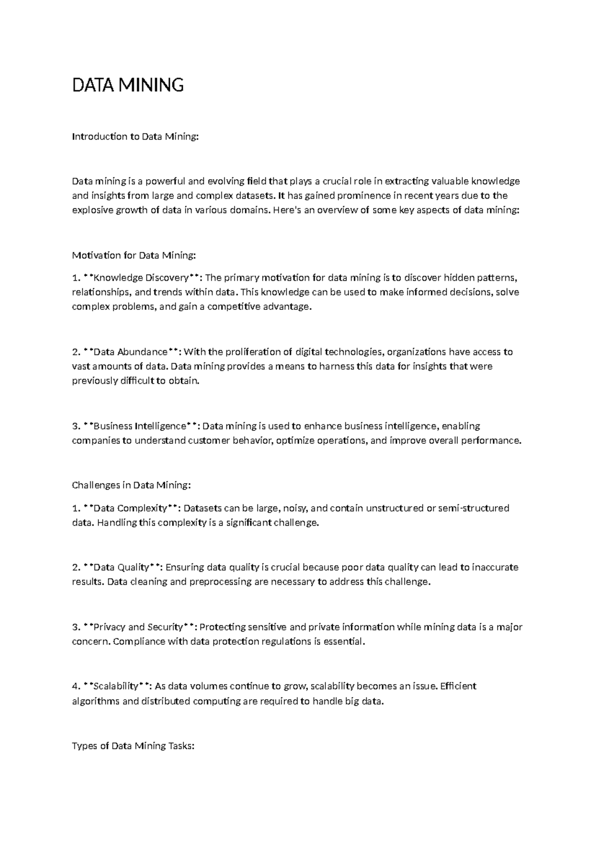 DATA Mining - DATA MINING Introduction to Data Mining: Data mining is a ...