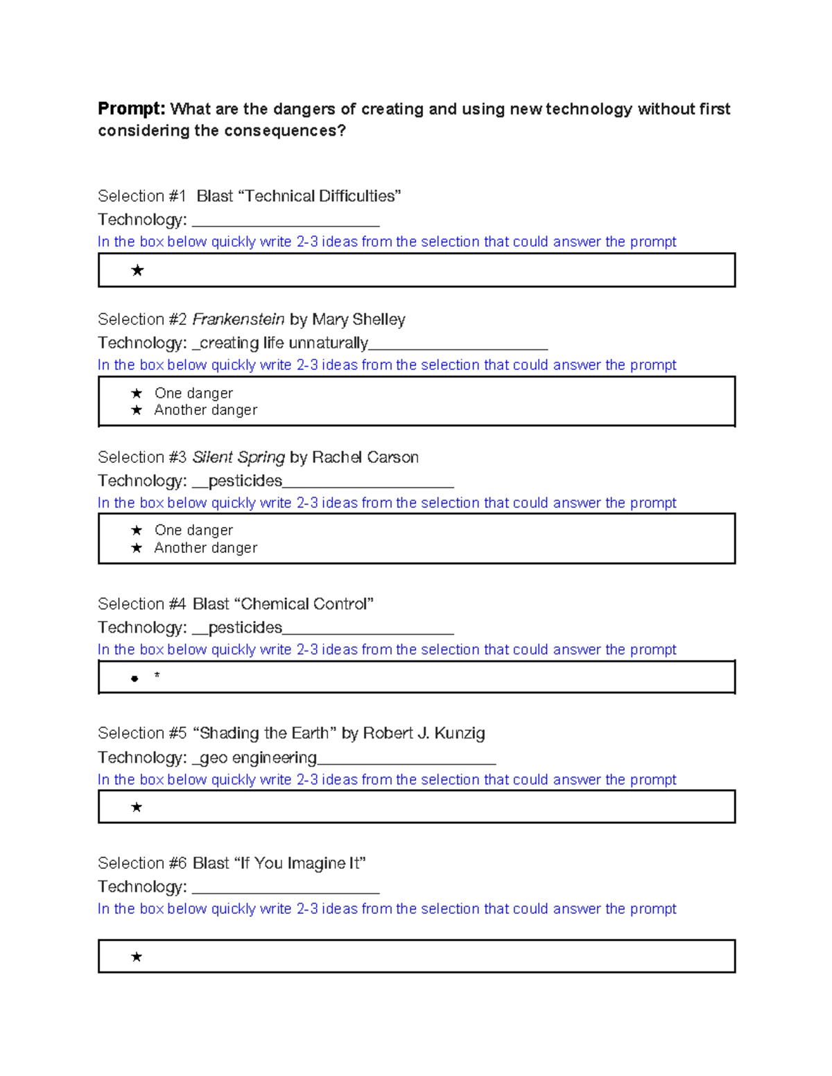 Dangers of New Technology - Graphic Organizer - Prompt: What are the ...