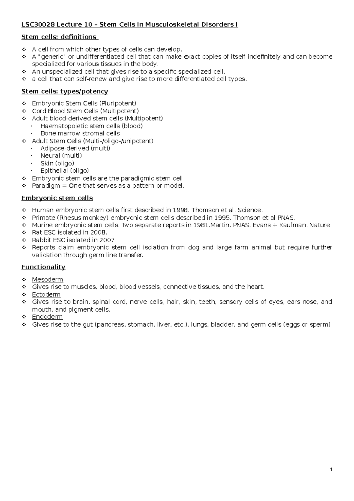 10 - Stem Cells in Neuromuscular Disorders - LSC30028 Lecture 10 – Stem ...