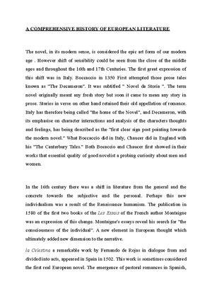 18 TH Century European Literature - 18 TH CENTURY EUROPEAN LITERATURE ...