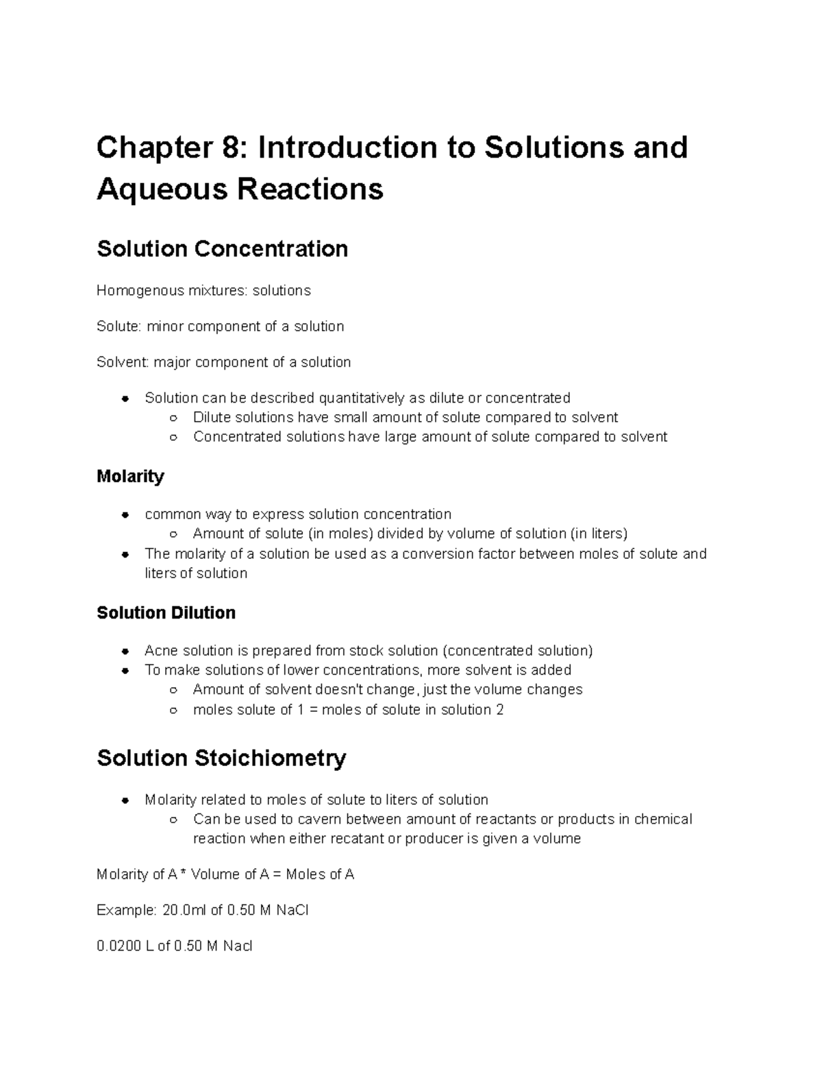 Chapter 8 Introduction to Solutions and Aqueous Reactions - Acid-Base ...