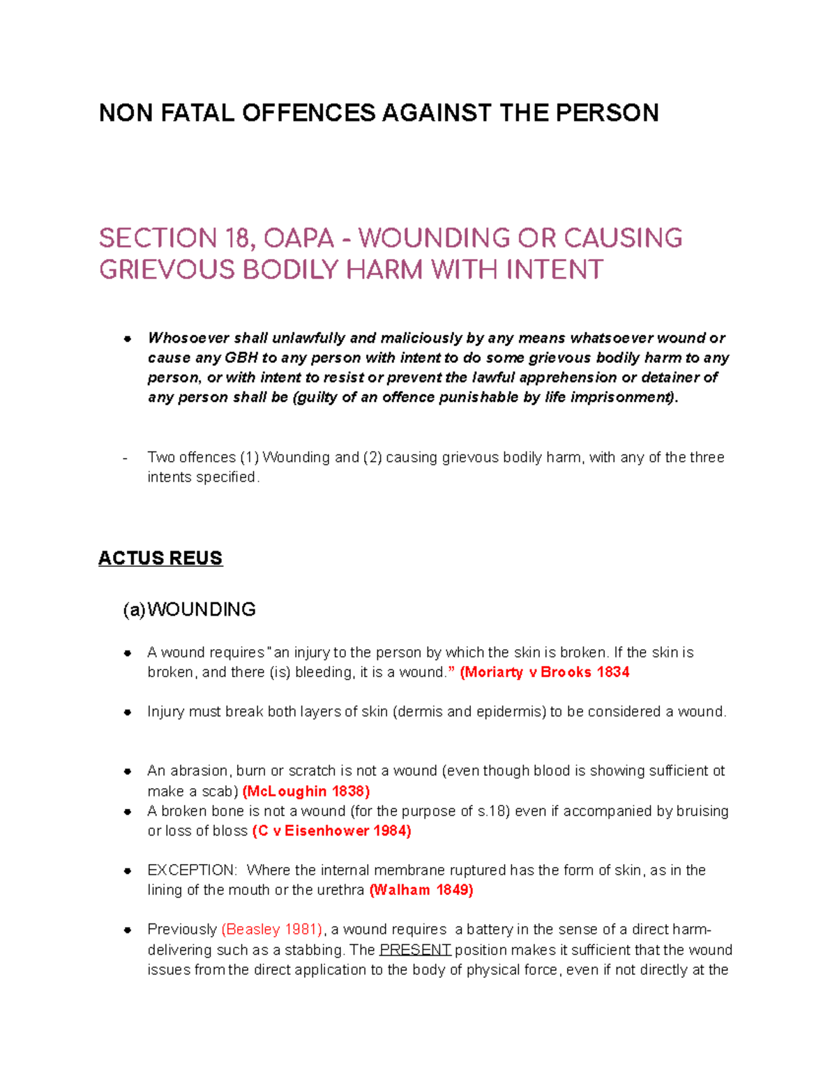 NON Fatal Offences Against THE Person - NON FATAL OFFENCES AGAINST THE ...