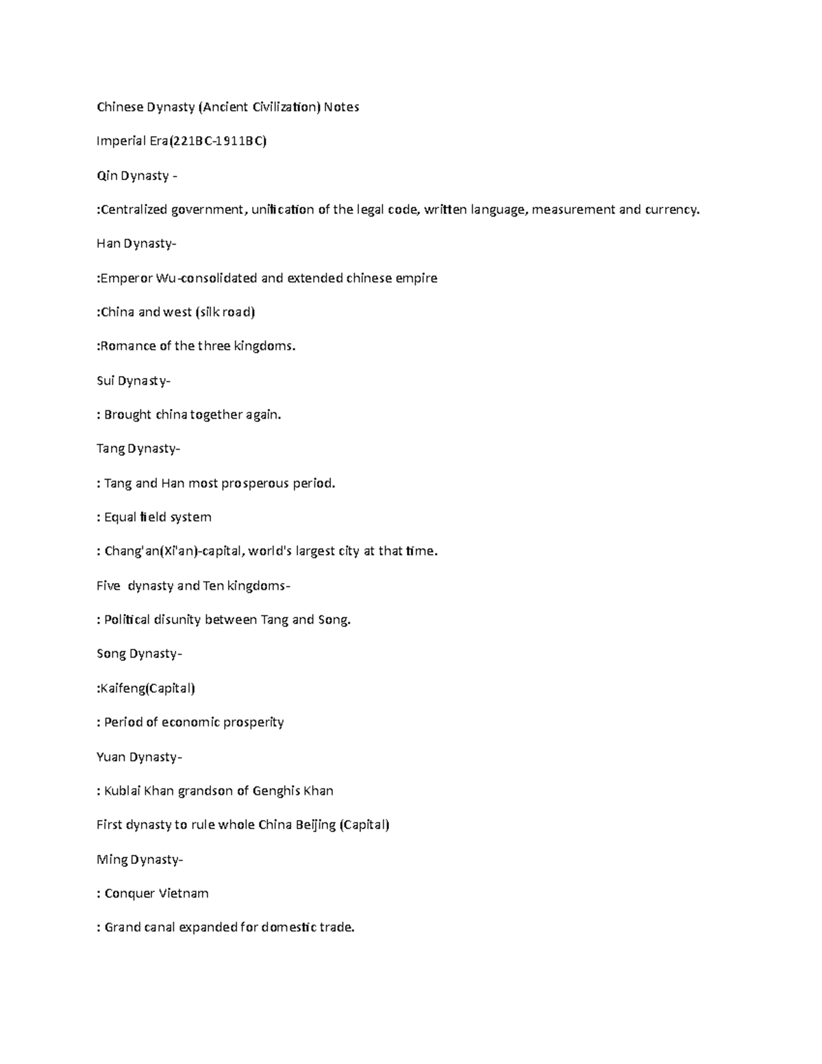 Chinese Dynasties and their contributions - Chinese Dynasty (Ancient ...