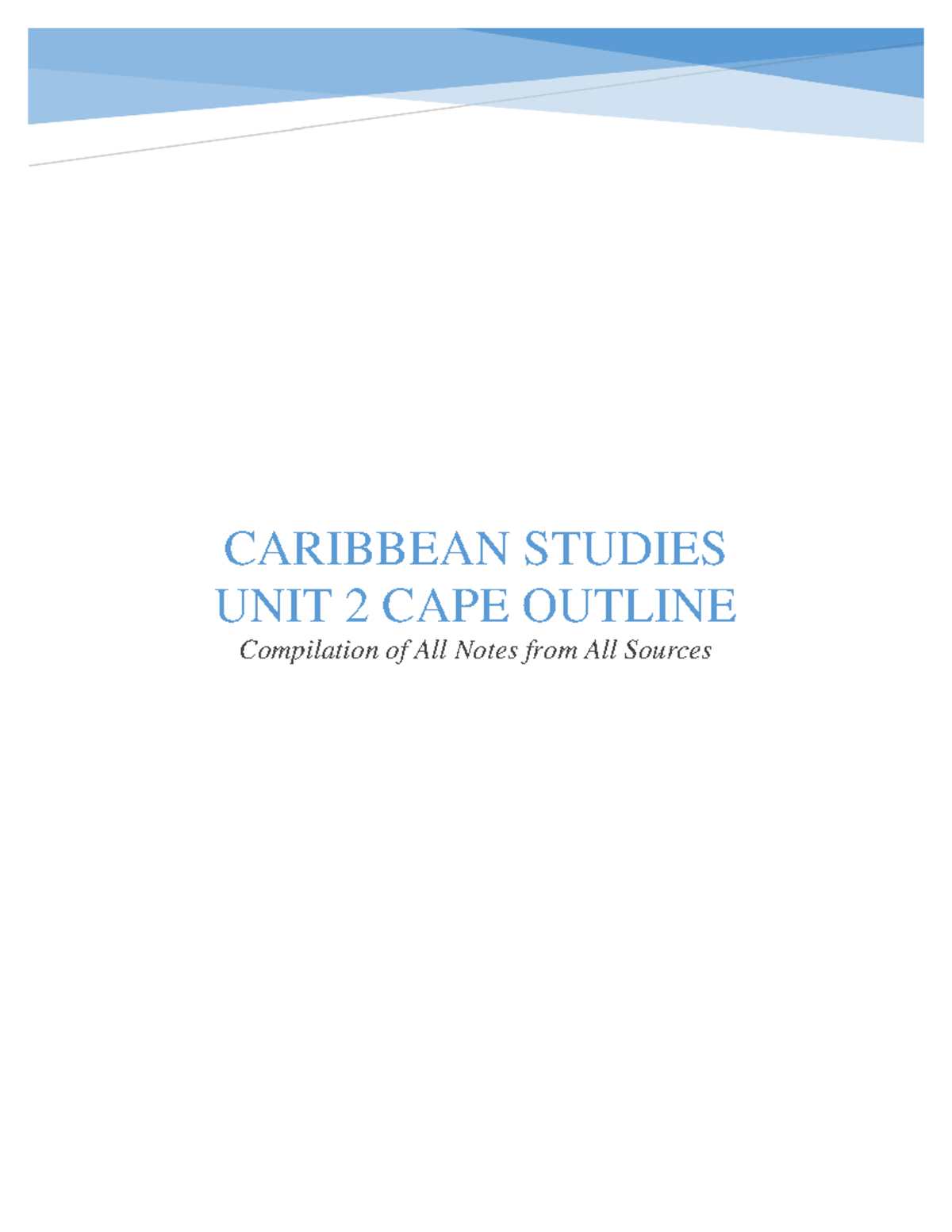 Caribbean Studies Exam Outline - CARIBBEAN STUDIES UNIT 2 CAPE OUTLINE ...