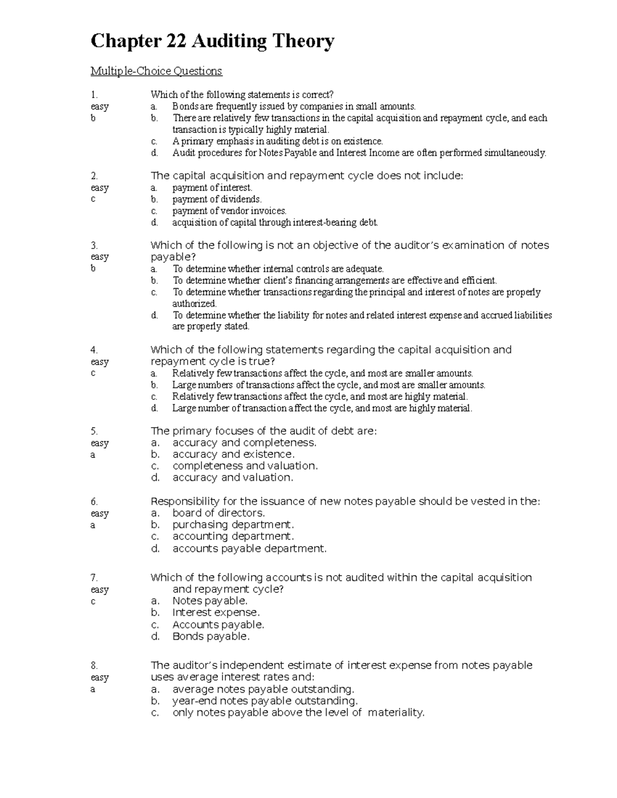 Ch22 Auditing-Theory-22 - Chapter 22 Auditing Theory Multiple-Choice ...