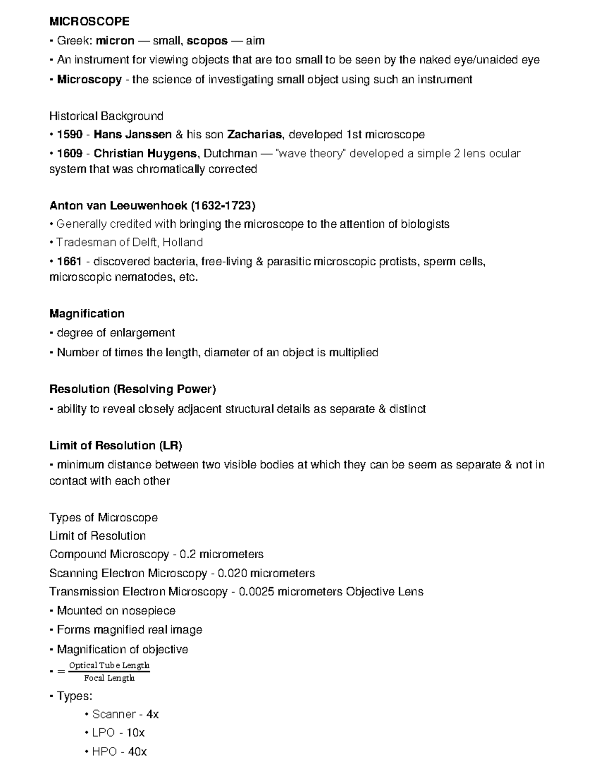 OLFU-BS MLS: Introduction on Histology Lecture - OLFU - Studocu