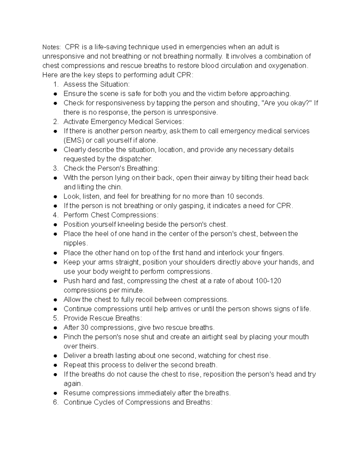 Adult cpr 101 - Notes: CPR is a life-saving technique used in ...