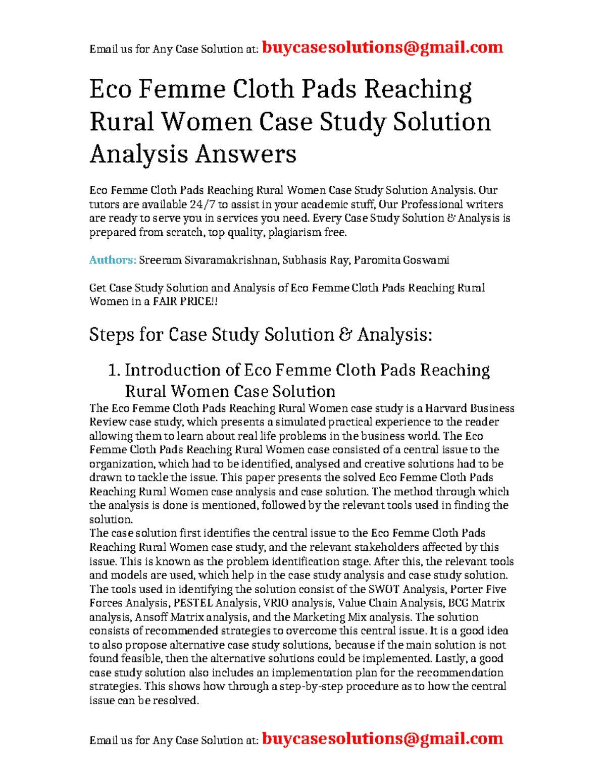 Case Solution Eco Femme Cloth Pads Reaching Rural Women - Eco Femme ...