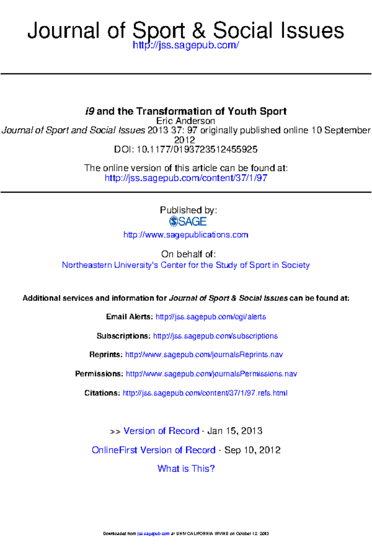 I9 and the Transformation of Youth Sport - jss.sagepub/ Journal of ...