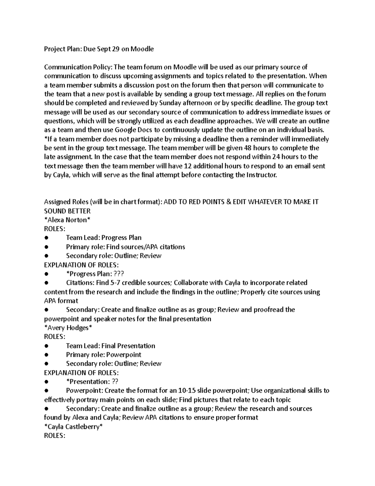 Project Plan Project Plan - Project Plan: Due Sept 29 on Moodle ...