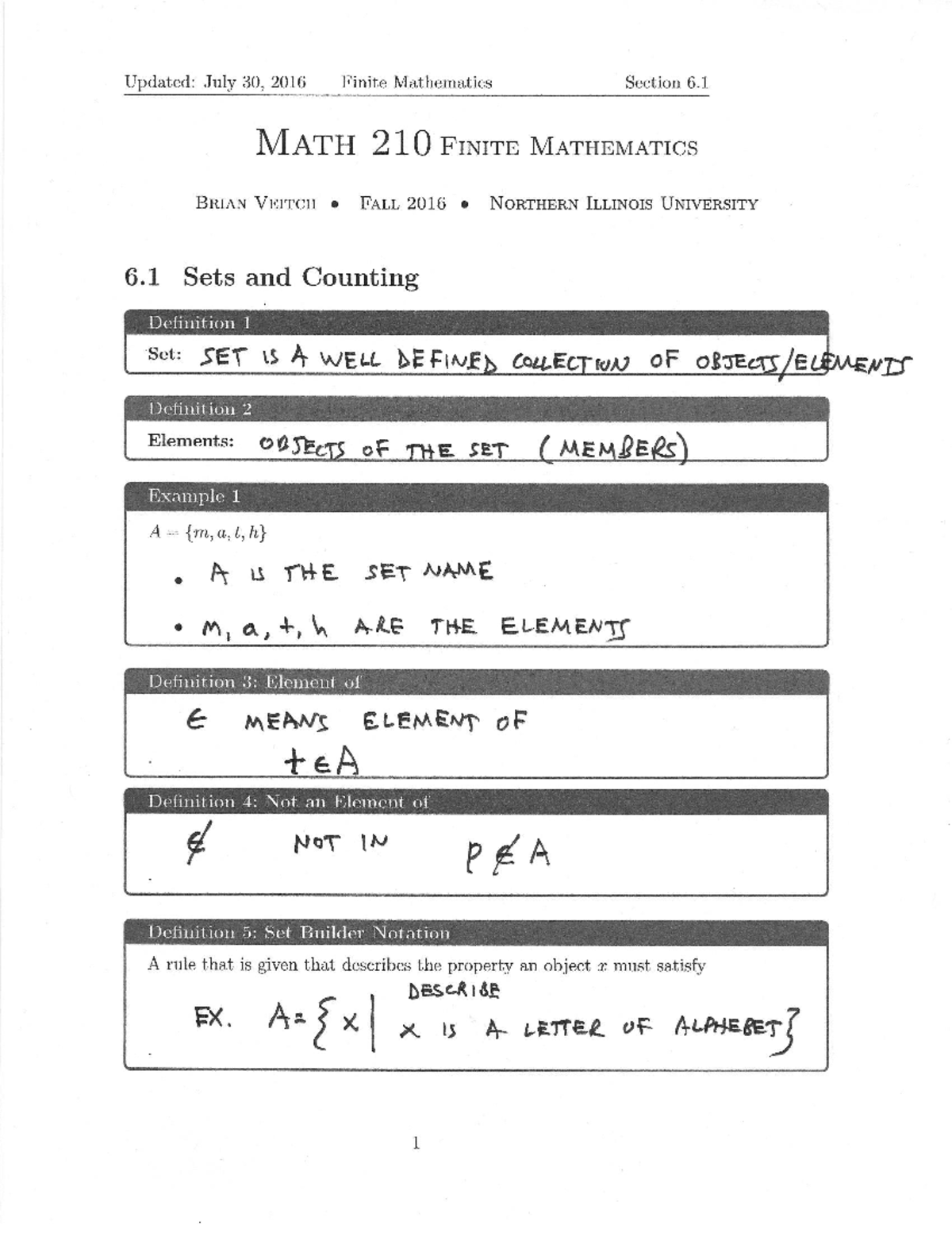 6.1 SETS AND Counting Notes - MATH 210 - Studocu