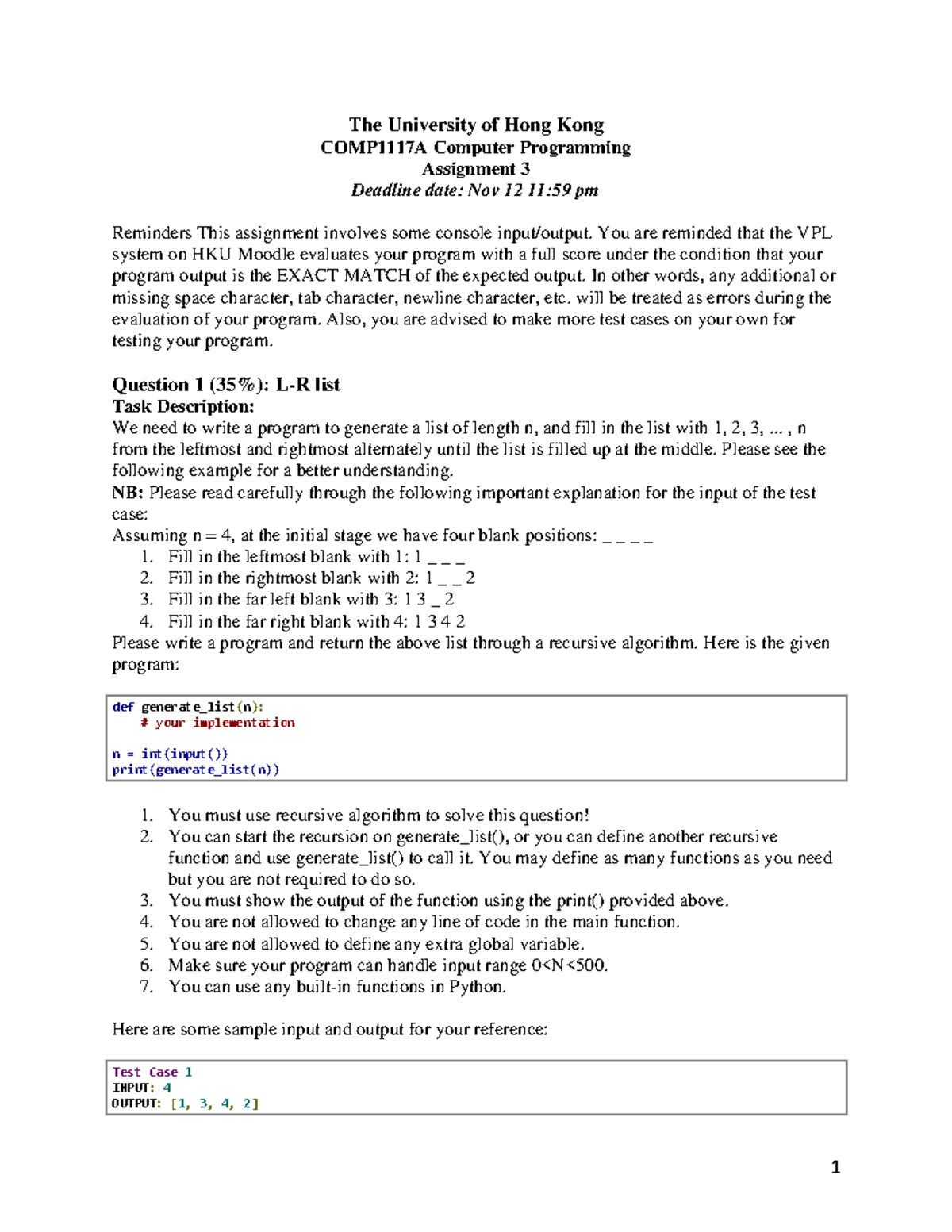 As3 Comp1117 2021 Assignment 3 The University Of Hong Kong Comp1117a Computer Programming