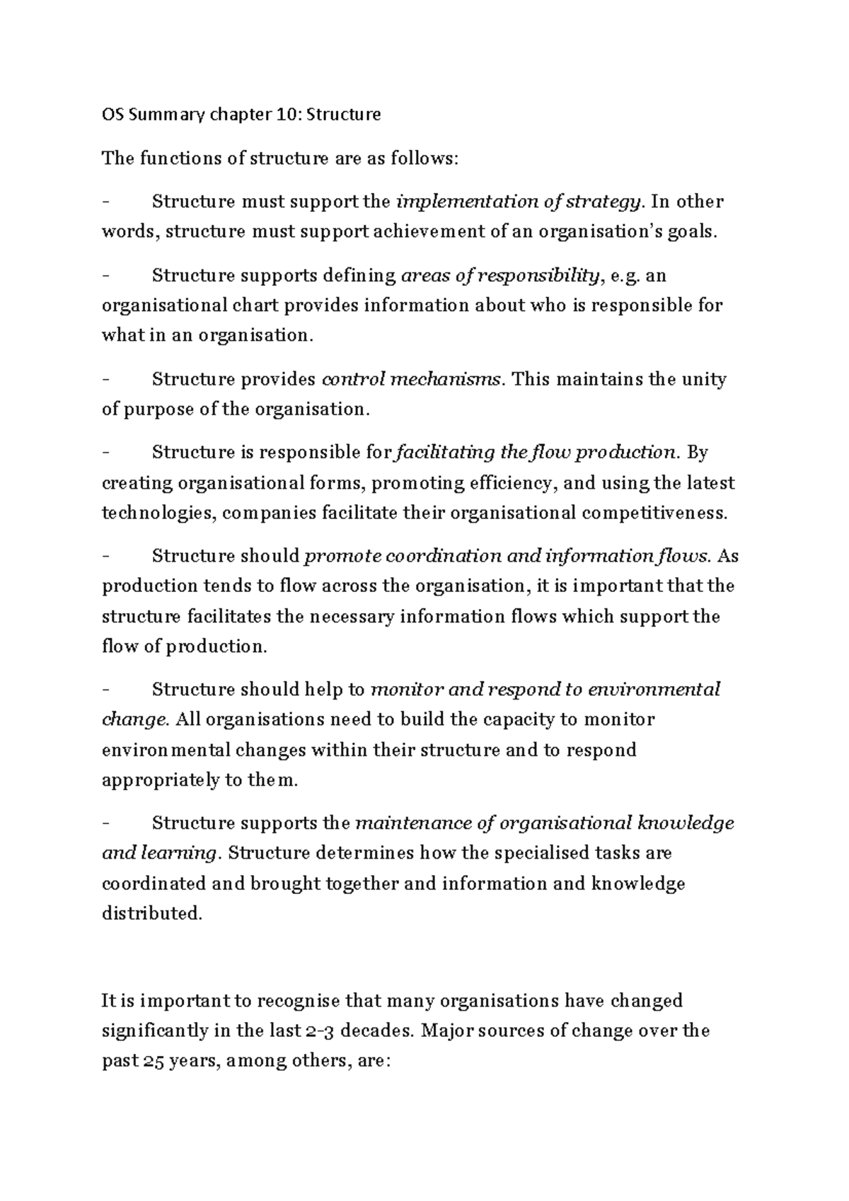 Organisation Theory Os Summary Chapter 10 - OS Summary chapter 10 ...