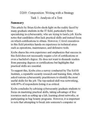 D269 - Task 2 - Passed with no revisions - Composition: Writing with a Strategy — D Task 2 ...