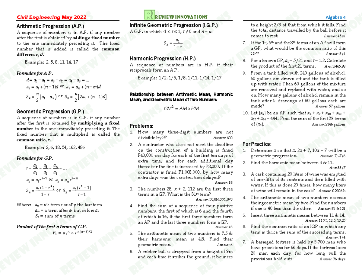 Algeb 41 basic mathematics - Civil Engineering May 2022 Review ...