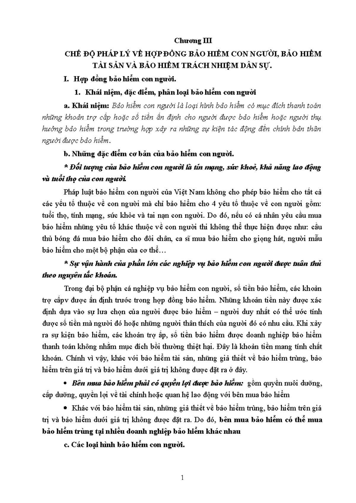 De cuong bai giang nam C3,4 - Chương III CHẾ ĐỘ PHÁP LÝ VỀ HỢP ĐỒNG BẢO ...