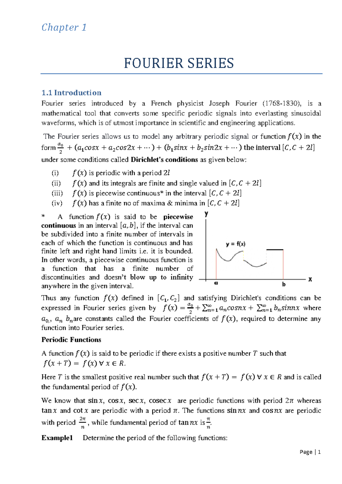Fourier-1-2 - Mathematics engineering - Chapter 1 FOURIER SERIES 1 Introduction Fourier series ...